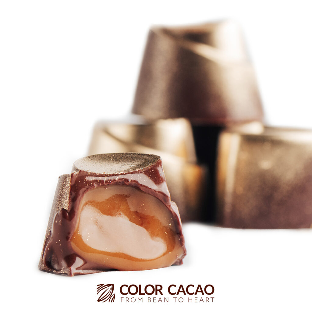 9 chocolates rellenos de caramelo con sal del himalaya - Color Cacao